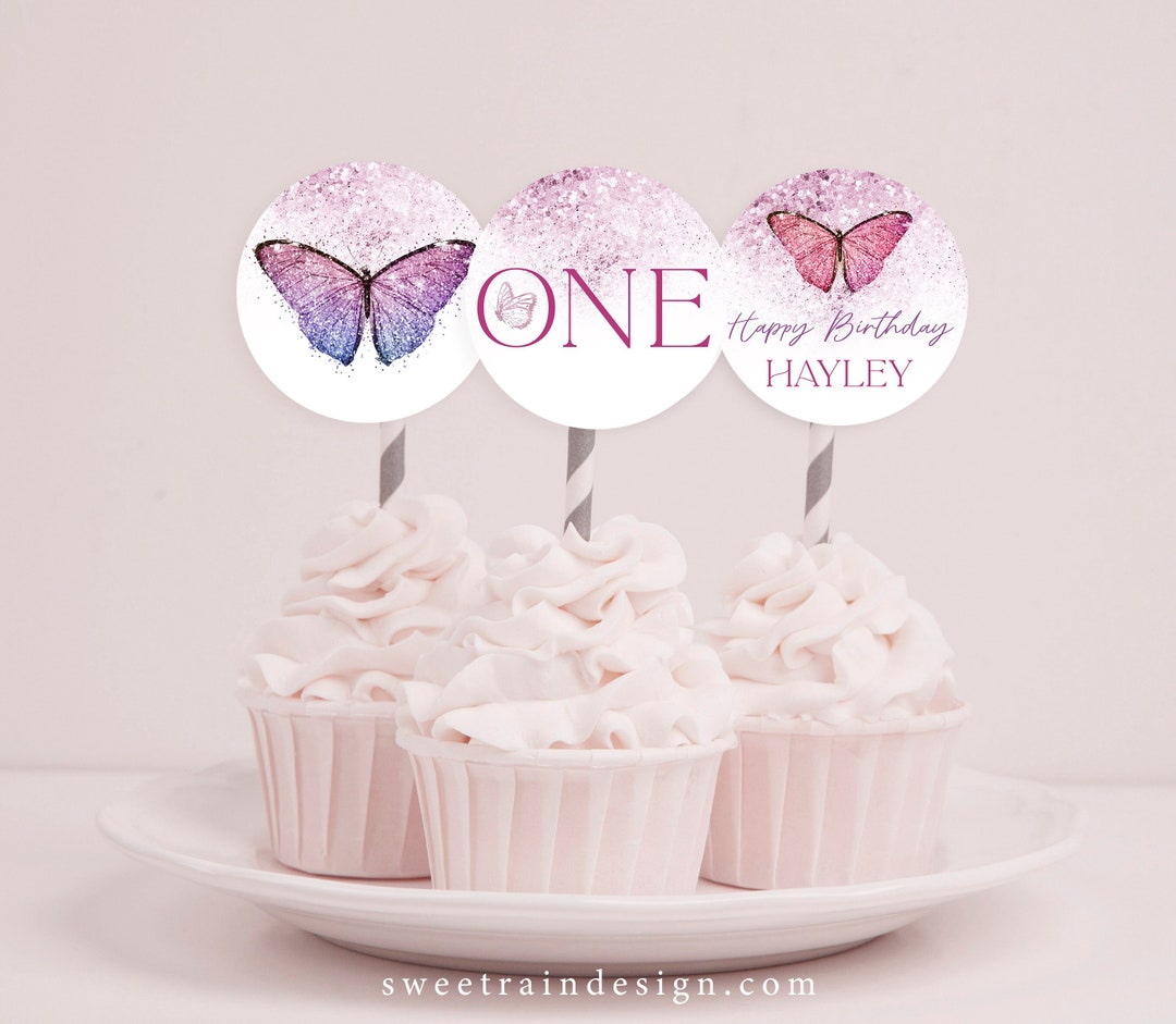 Butterfly 1st Birthday Cupcake Toppers, Girl 1st Birthday Party ...