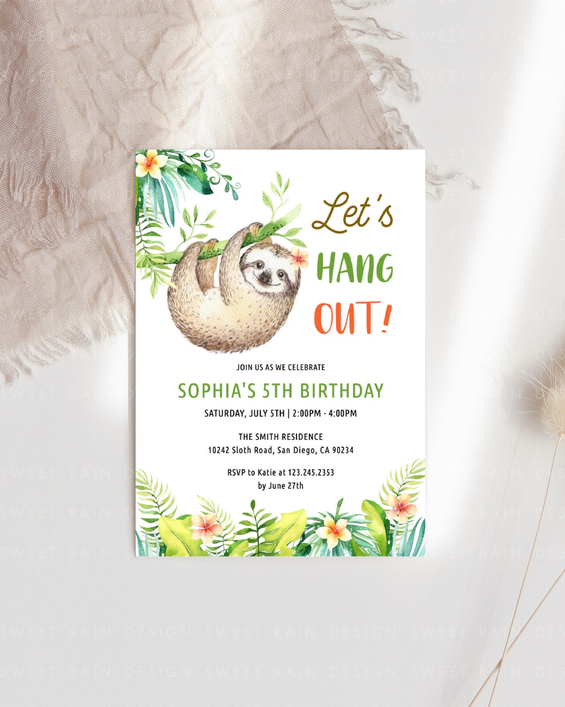 Sloth Birthday Party Invitation Template Sloth Party Sloth - Etsy