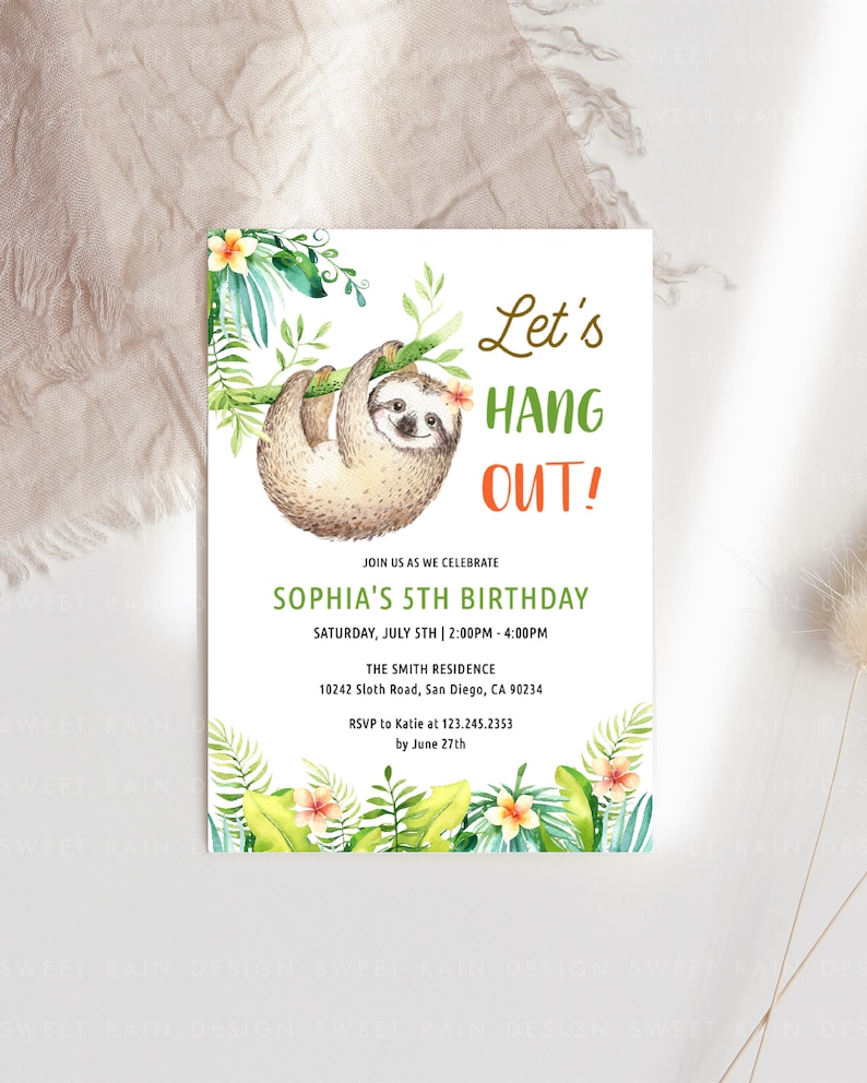 Sloth Birthday Party Invitation Template Sloth Party Sloth - Etsy