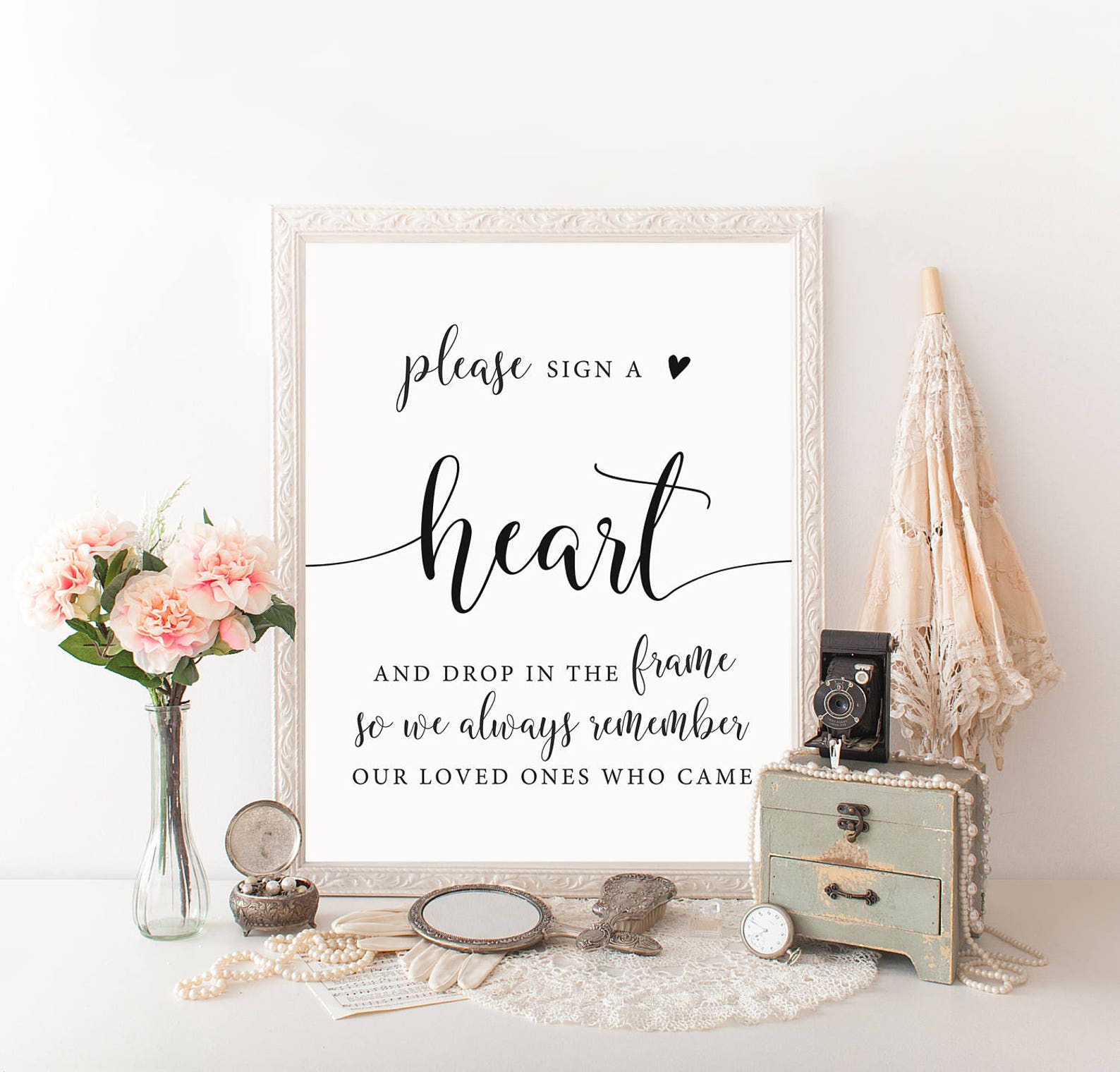 Heart Drop Guest Book, Heart Guestbook, Drop A Heart in Frame Signage ...