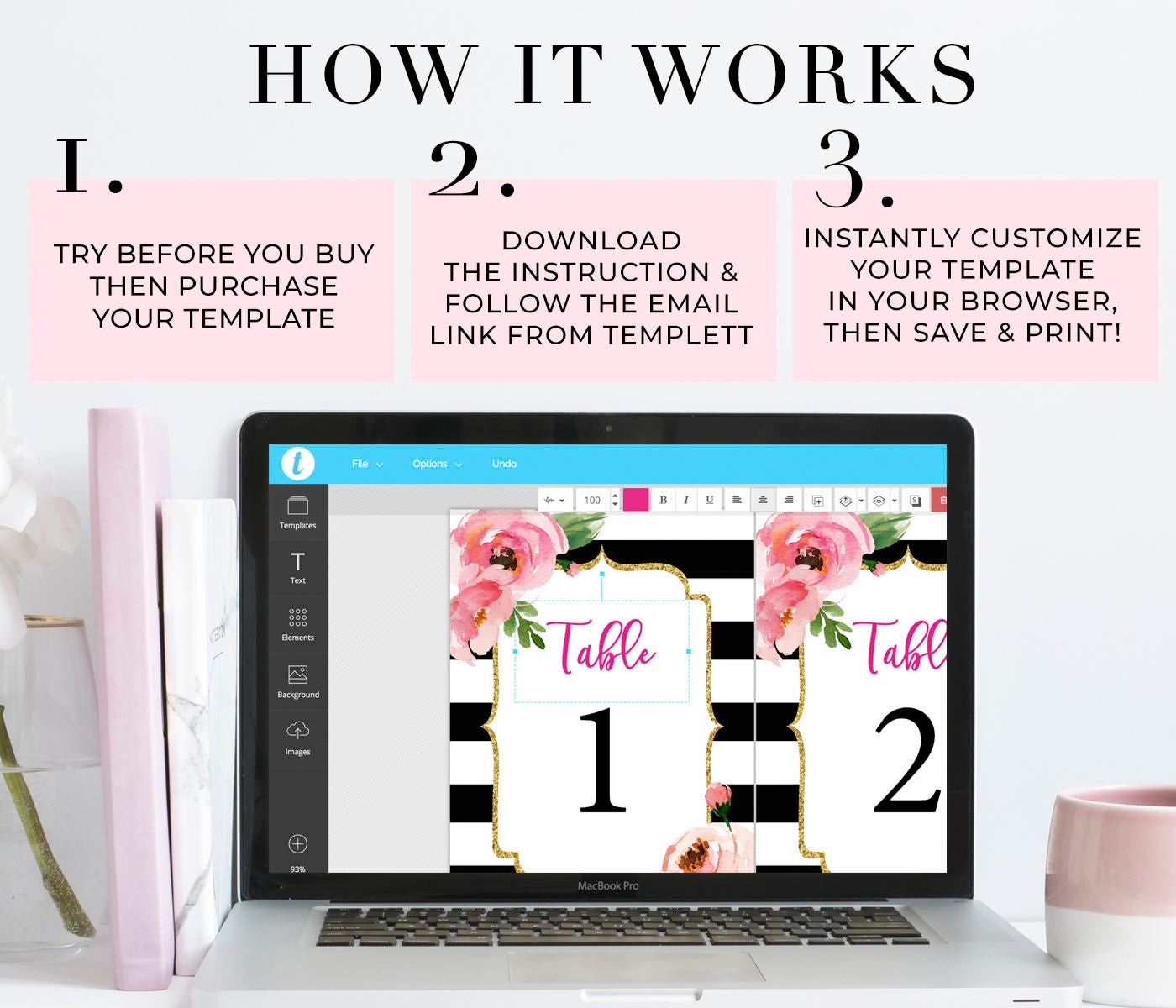 Floral Table Number Template DIY Table Numbers Kate Party - Etsy