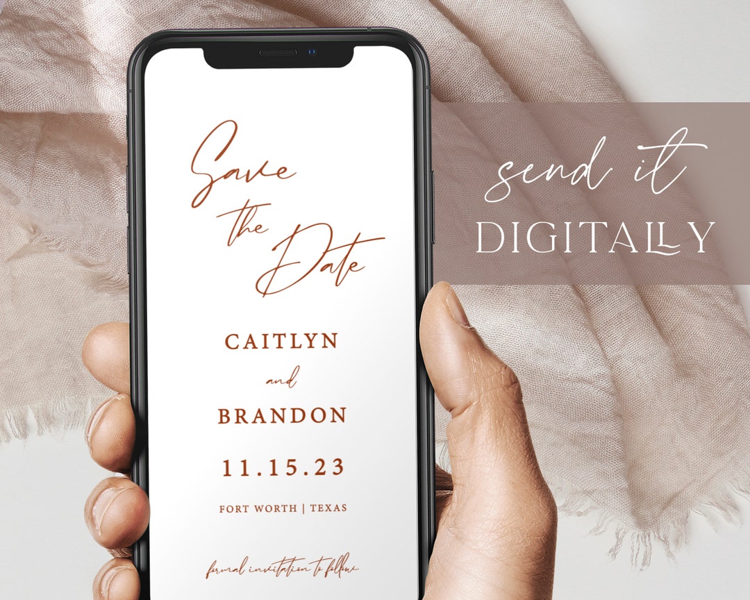 Electronic Save the Date Template, Rust Save the Date Evite, Terracotta Wedding Evite, Digital ...