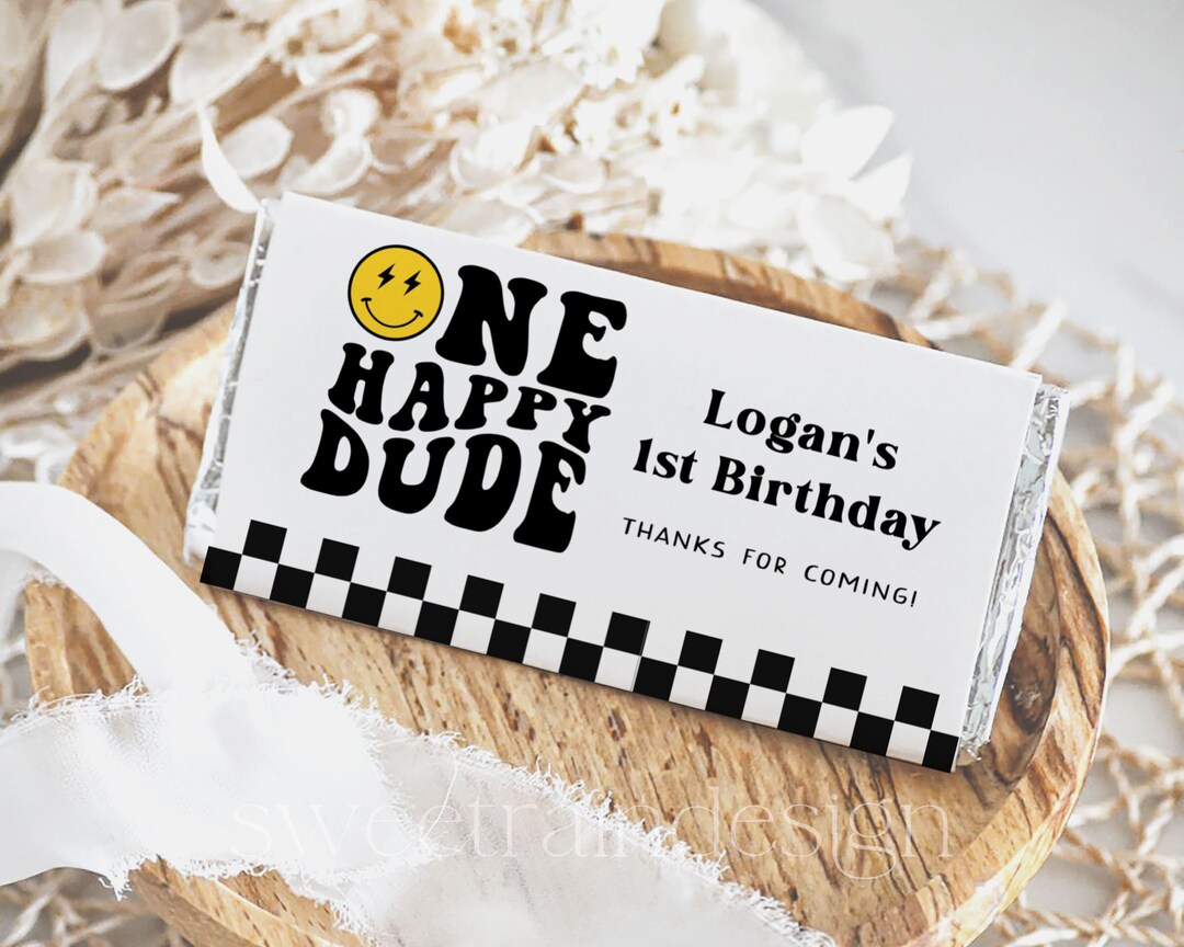 One Happy Dude Chocolate Bar Wrapper Template, Boy 1st Birthday Favors ...