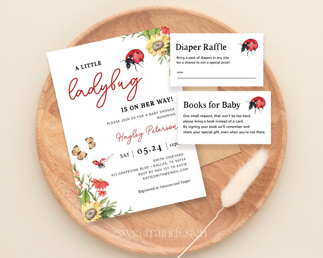 Ladybug Baby Shower Invitation Template, Little Ladybug Invitation ...