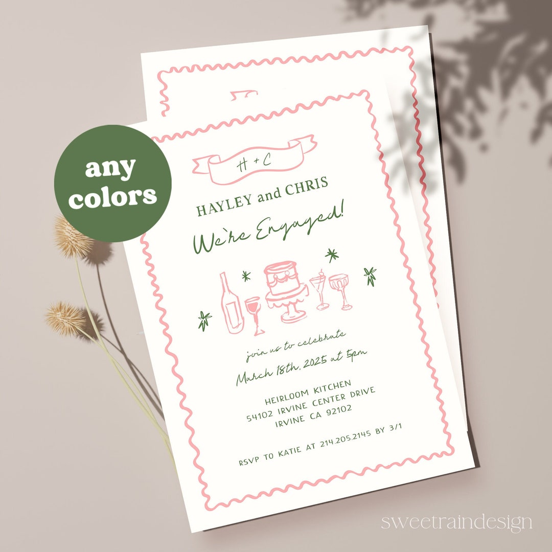 Quirky Engagement Party Invitation Templates, Whimsical Engagement ...
