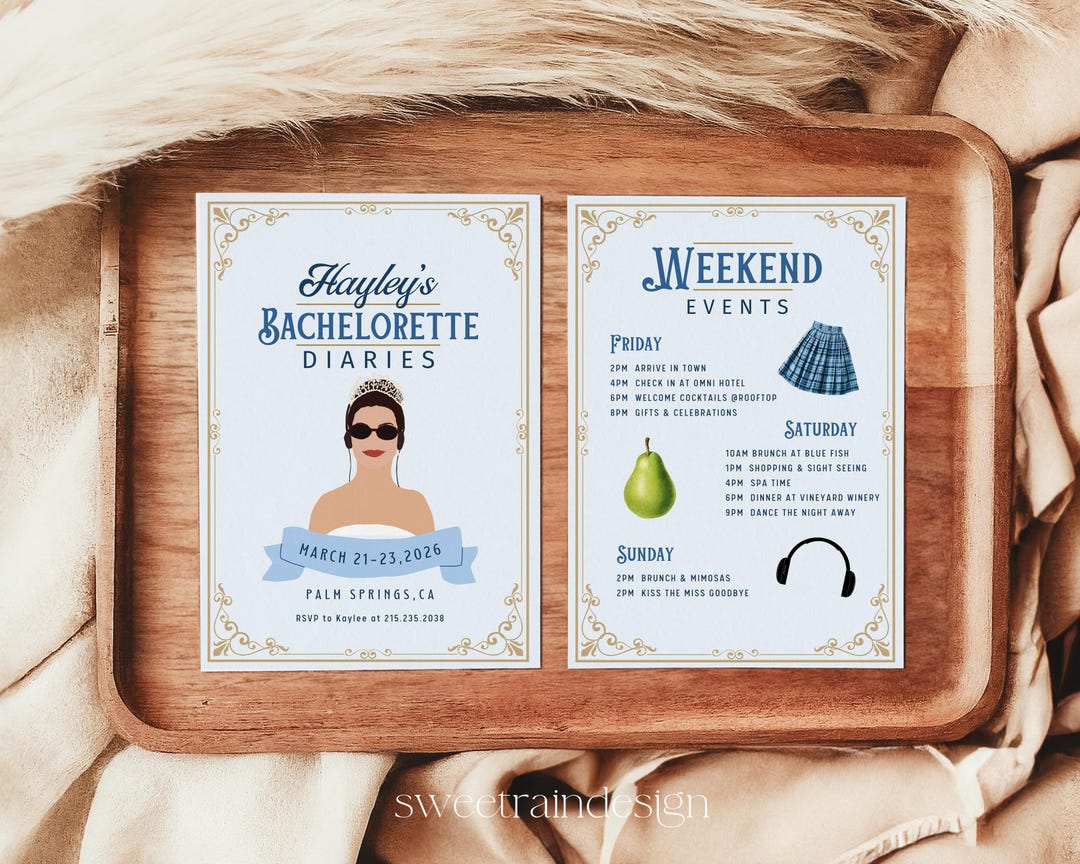 Diaries Bachelorette Party Itinerary, Princess Bach Invitation, Genovia ...