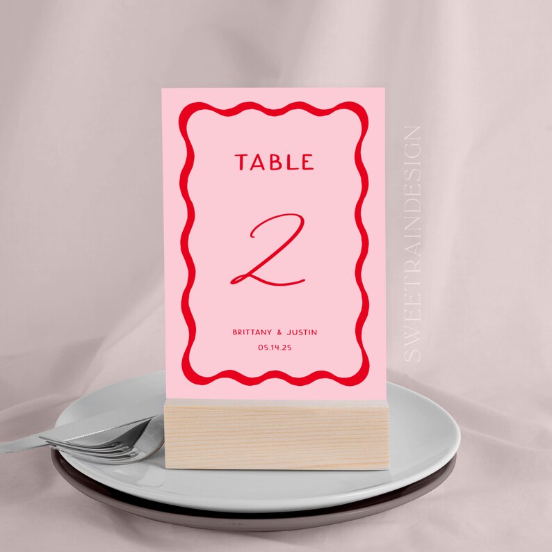 Pink and Red Table Numbers Template Retro Wedding Table - Etsy
