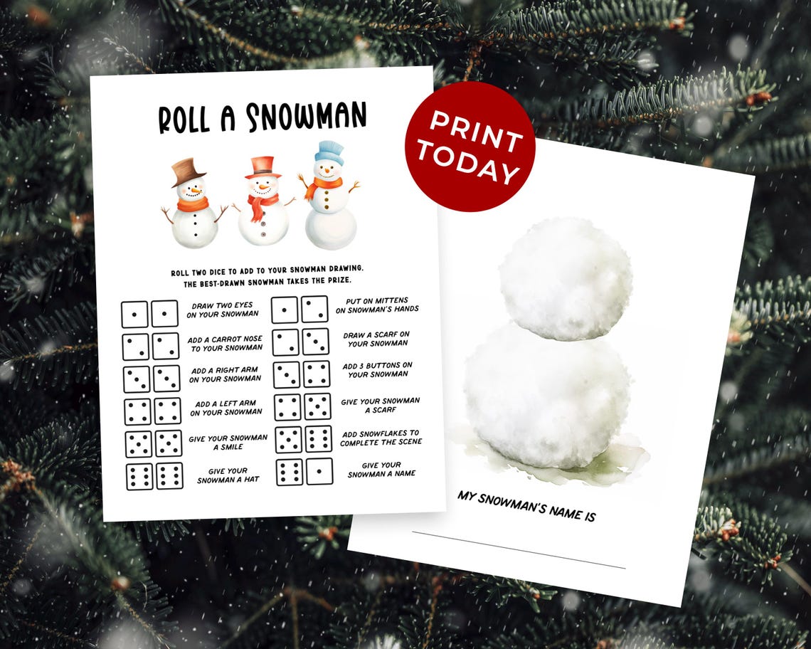 Roll a Snowman Game Printable, Instant Download, Fun Family Christmas ...