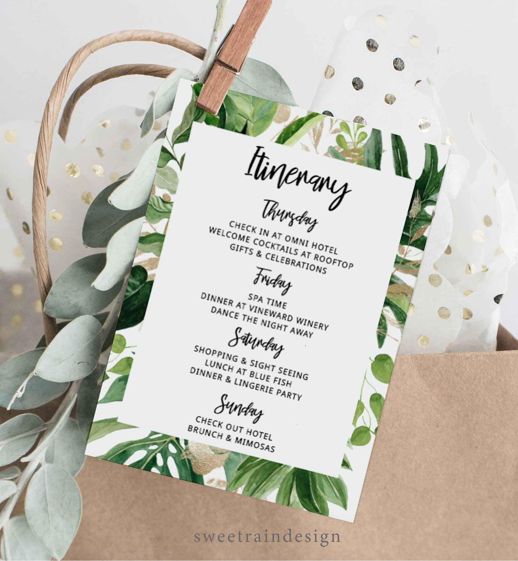 Itinerary For Wedding Greenery Itinerary Template Etsy UK
