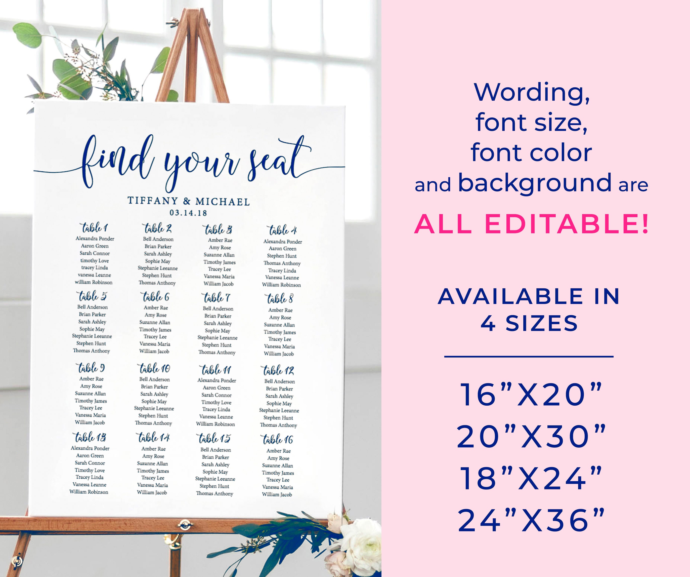Navy Seating Chart Printable Seating Template Find Your Seat | Etsy