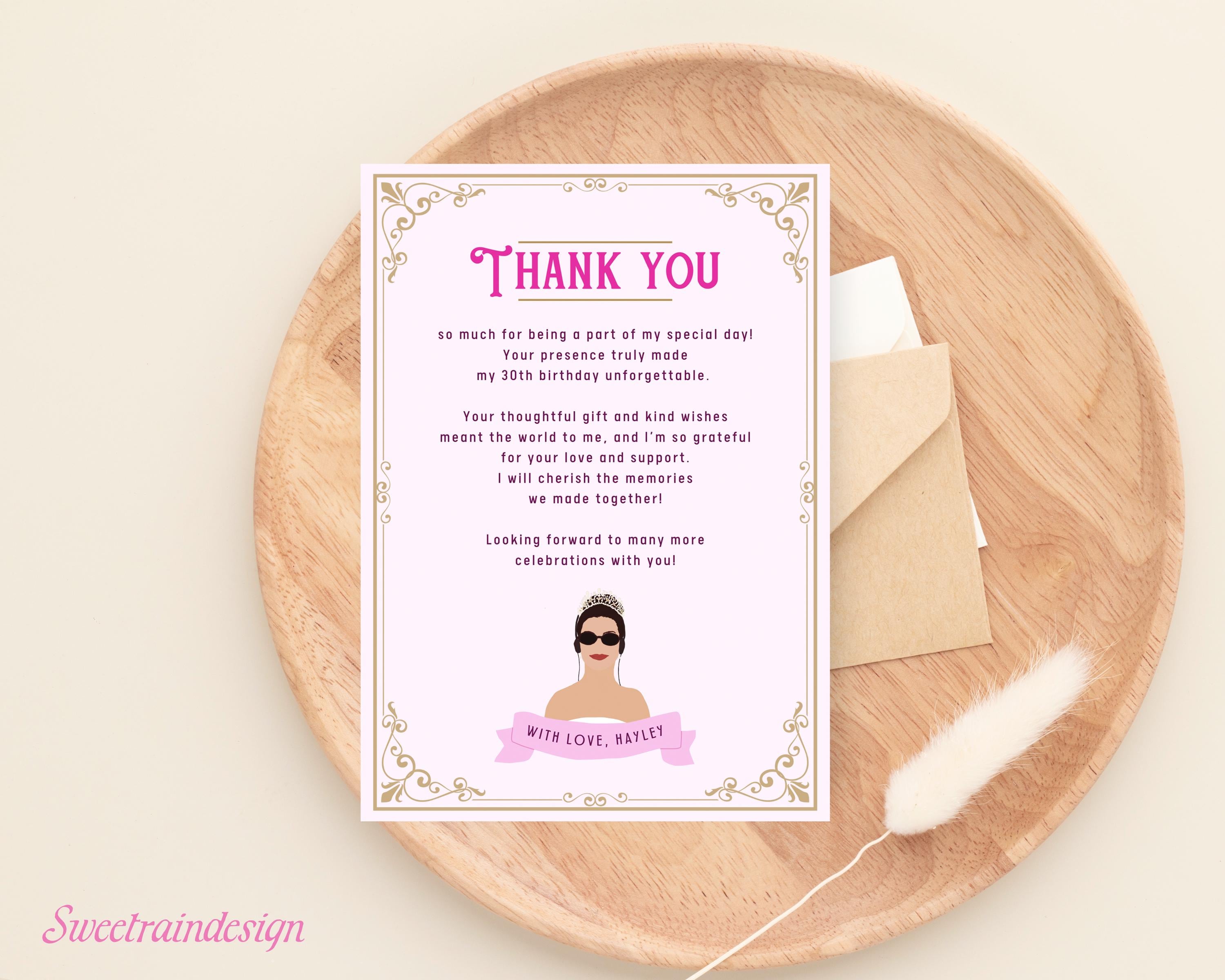 Pink Princess Birthday Party Thank You Card Template, Princess of ...