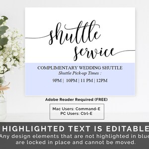Wedding Shuttle Service Sign Template, Reception Signs Ideas, Wedding ...