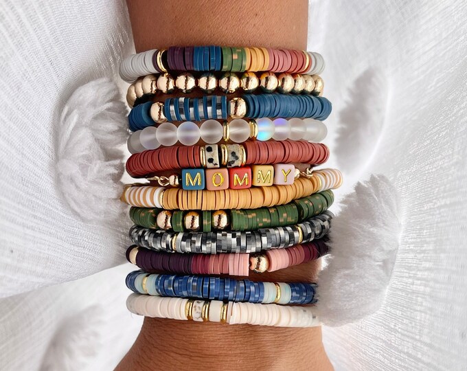 Personalized Bracelets | 40 Colors | Custom Word Bracelet | Clay Heishi ...