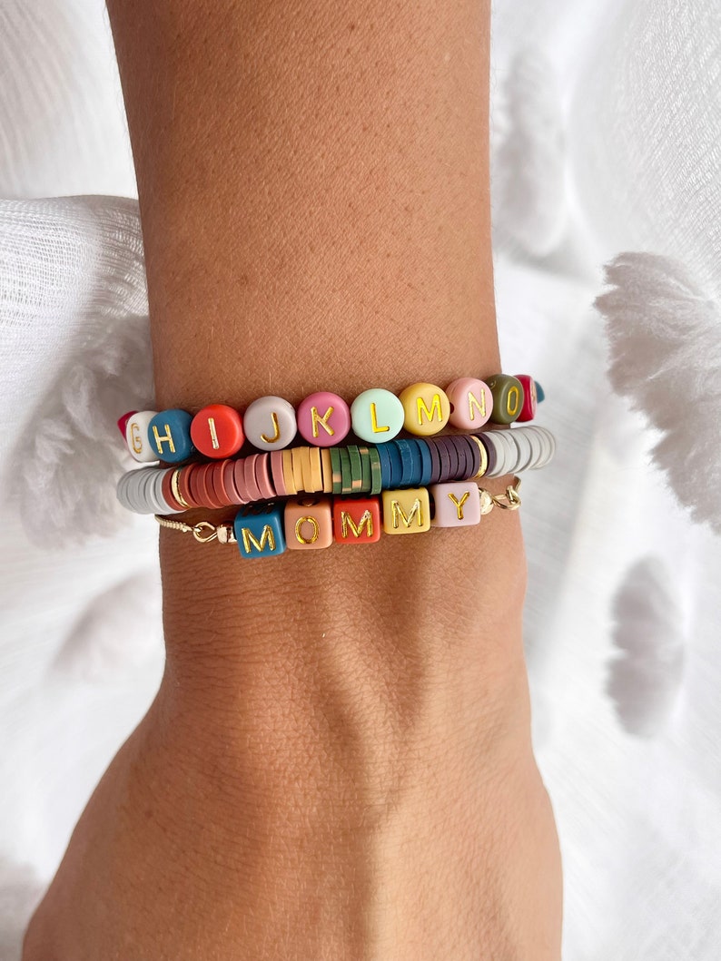Alphabet Bracelet Stack Set of 3 Colorful Personalized - Etsy
