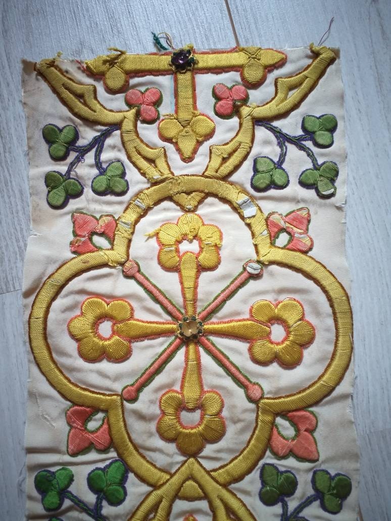 French antique pieces of religious hand embroidery on silk from ...