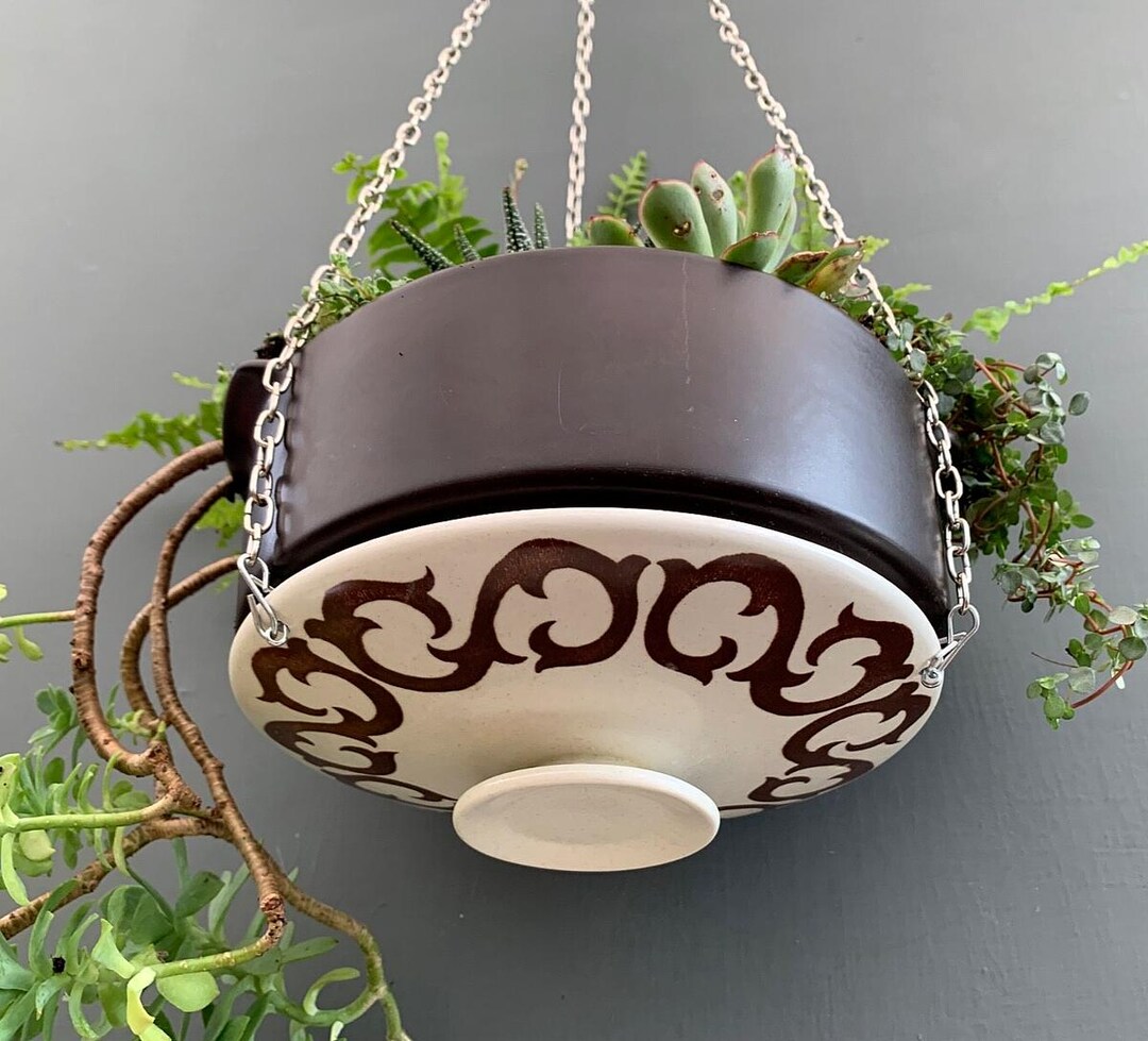 VINTAGE 60s Mid Century Modern HANGING PLANTER Meakin Pottery Plant Pot ...