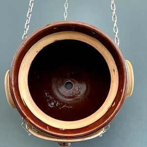 Small VINTAGE HANGING PLANTER Stoneware Casserole Plant Pot Jardiniere ...