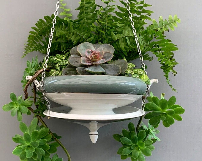Unique VINTAGE Mid Century Modern Pottery HANGING PLANTER Tureen Plant ...