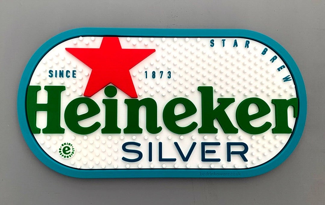 New HEINEKEN Silver Star BAR RUNNER Drip Mat Man Lady Cave Home Bar Pub ...