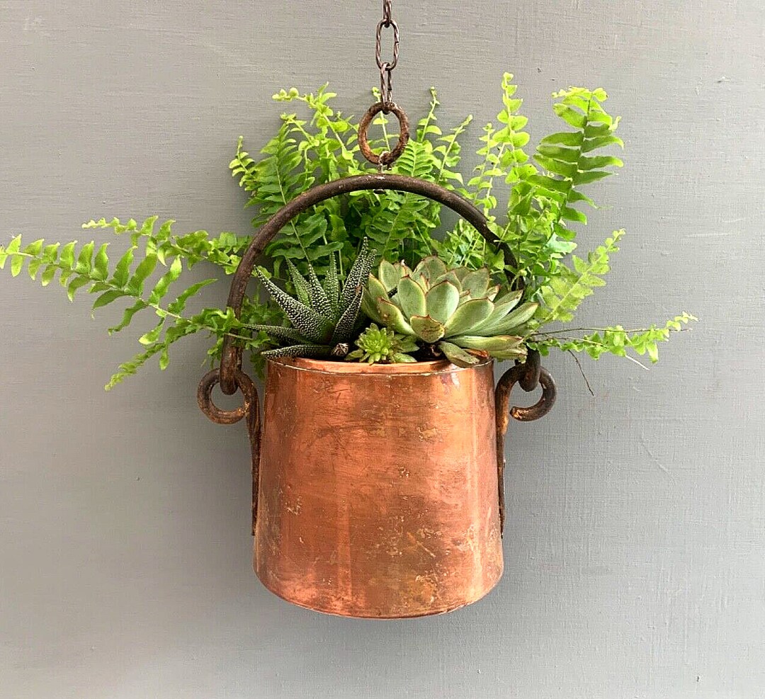 Rare Find ANTIQUE French Jean Goardere HANGING Copper PLANTER - Etsy UK