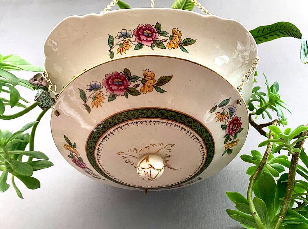 Unique 1950s VINTAGE Royal Cauldon Ludlow HANGING Upcycled Pottery Soup ...