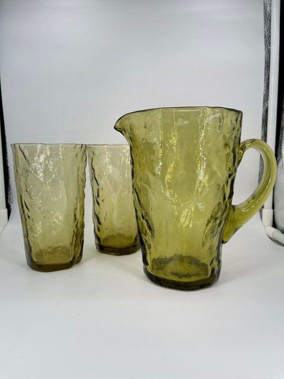 Morgantown Glass Crinkle Tijuana Pitcher and Flat Tumblers | Etsy