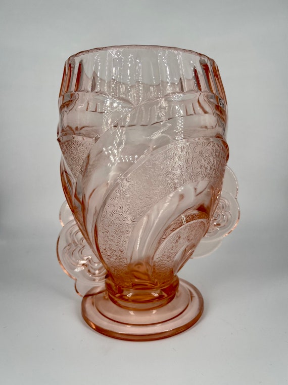 Sowerby Glass Art Deco Vase Pink | Etsy