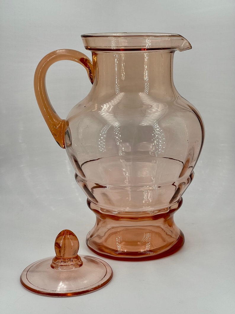 Large Pink Depression Glass Pitcher With Lid Optic 1930s - Etsy