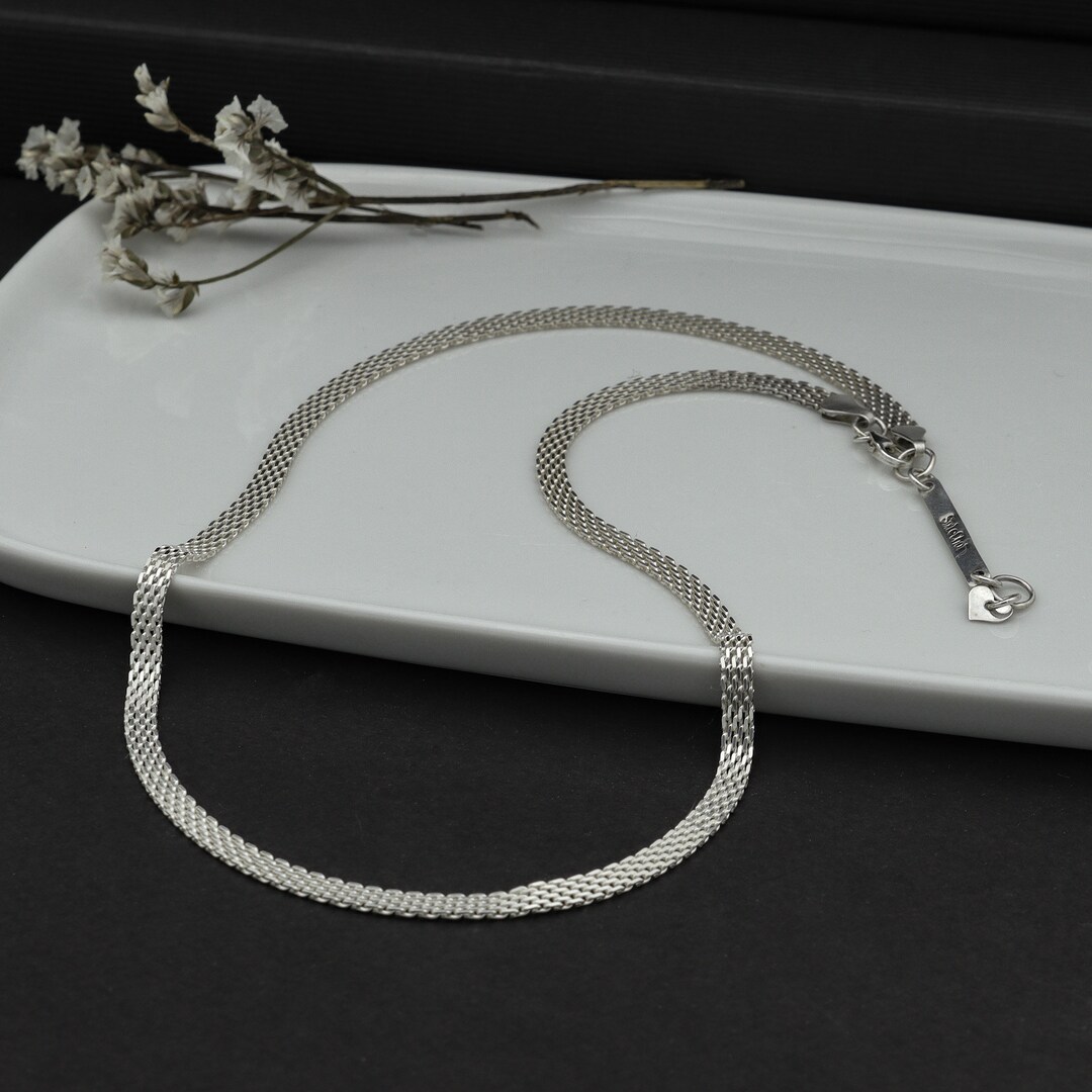 Flat Silver Chain Necklace, Snake Chain With Adjustable Length ...