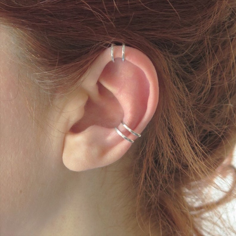 Hammered silver double helix ear cuff Conch earring | Etsy