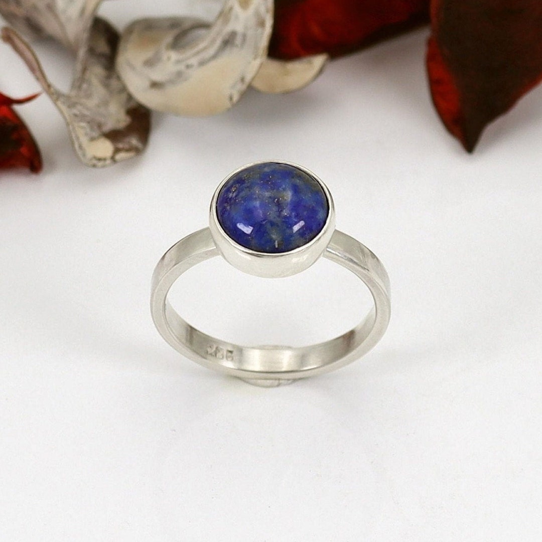 Round Lapis Lazuli Ring in Solid Silver, Made to Order - Etsy