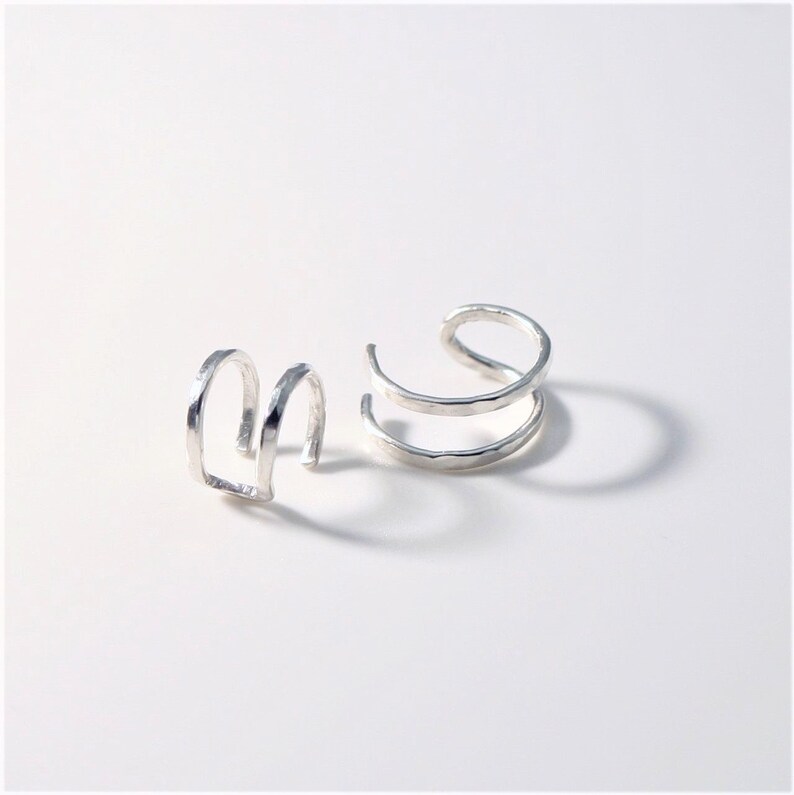 Hammered silver double helix ear cuff Conch earring | Etsy