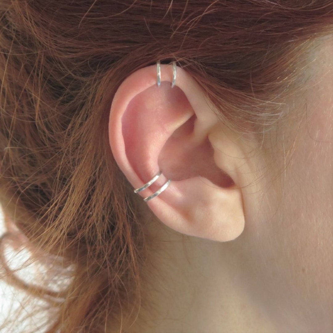 Hammered Silver Double Helix Ear Cuff, Adjustable Conch Ear Wrap ...