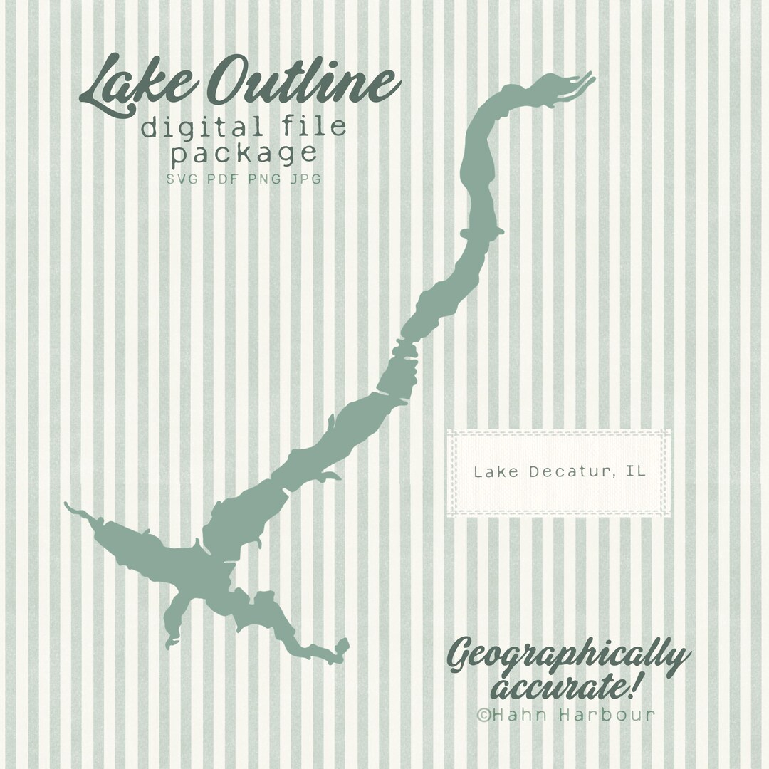 Lake Decatur, IL Digital Lake Outline: Svg, Png, Pdf, Jpeg - Etsy