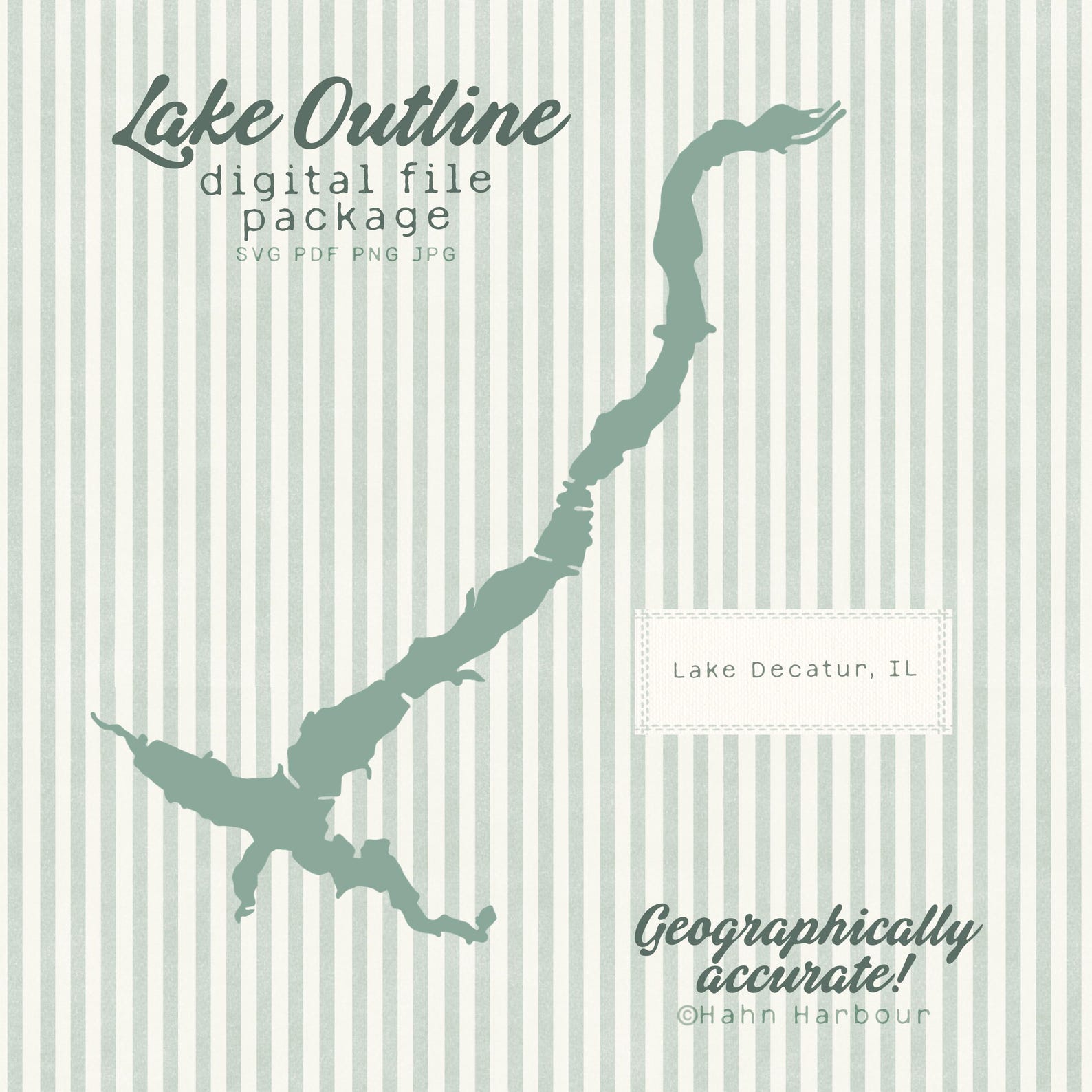 Lake Decatur, IL Digital Lake Outline: Svg, Png, Pdf, Jpeg - Etsy