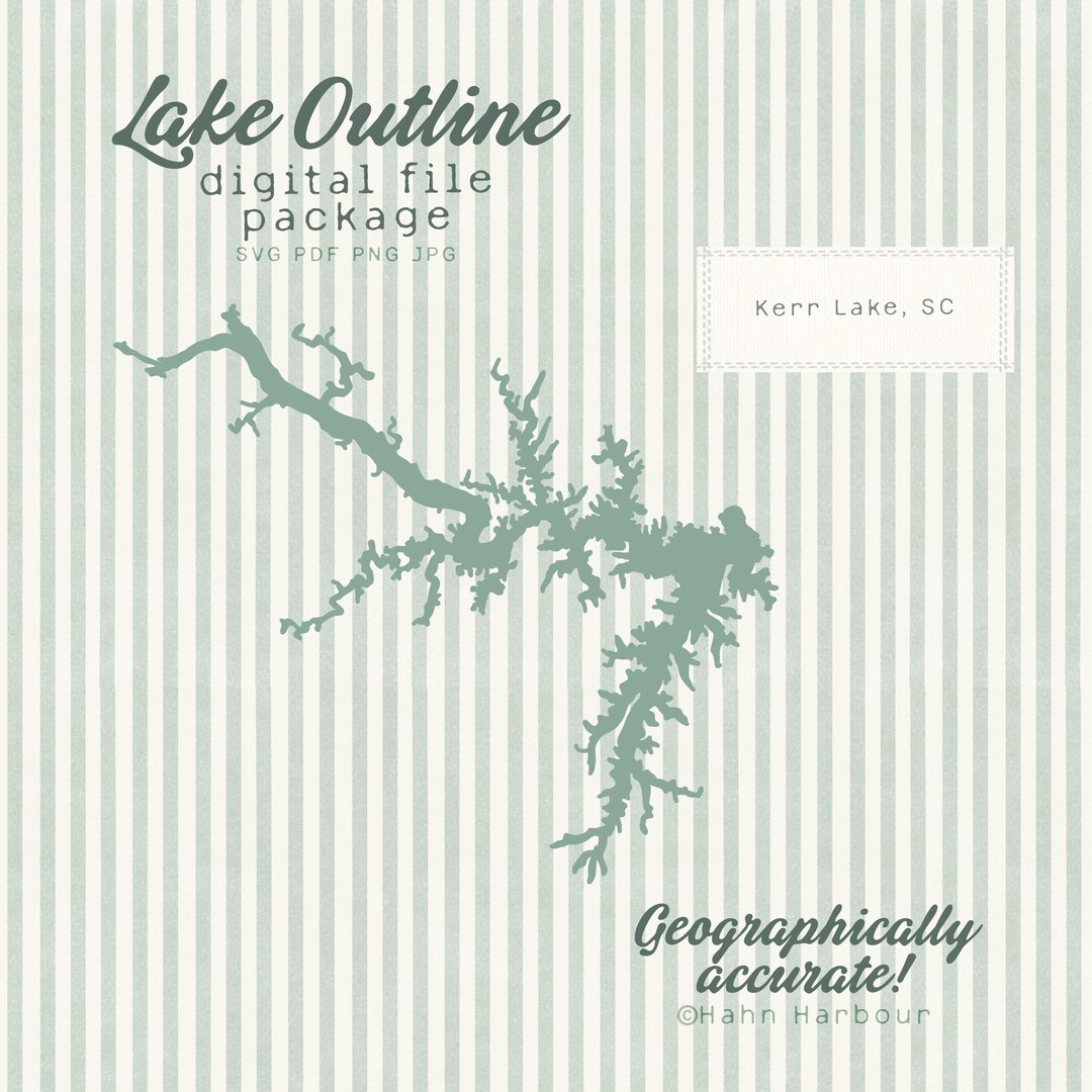 Kerr Lake, SC Digital Lake Outline: Svg, Png, Pdf, Jpeg - Etsy