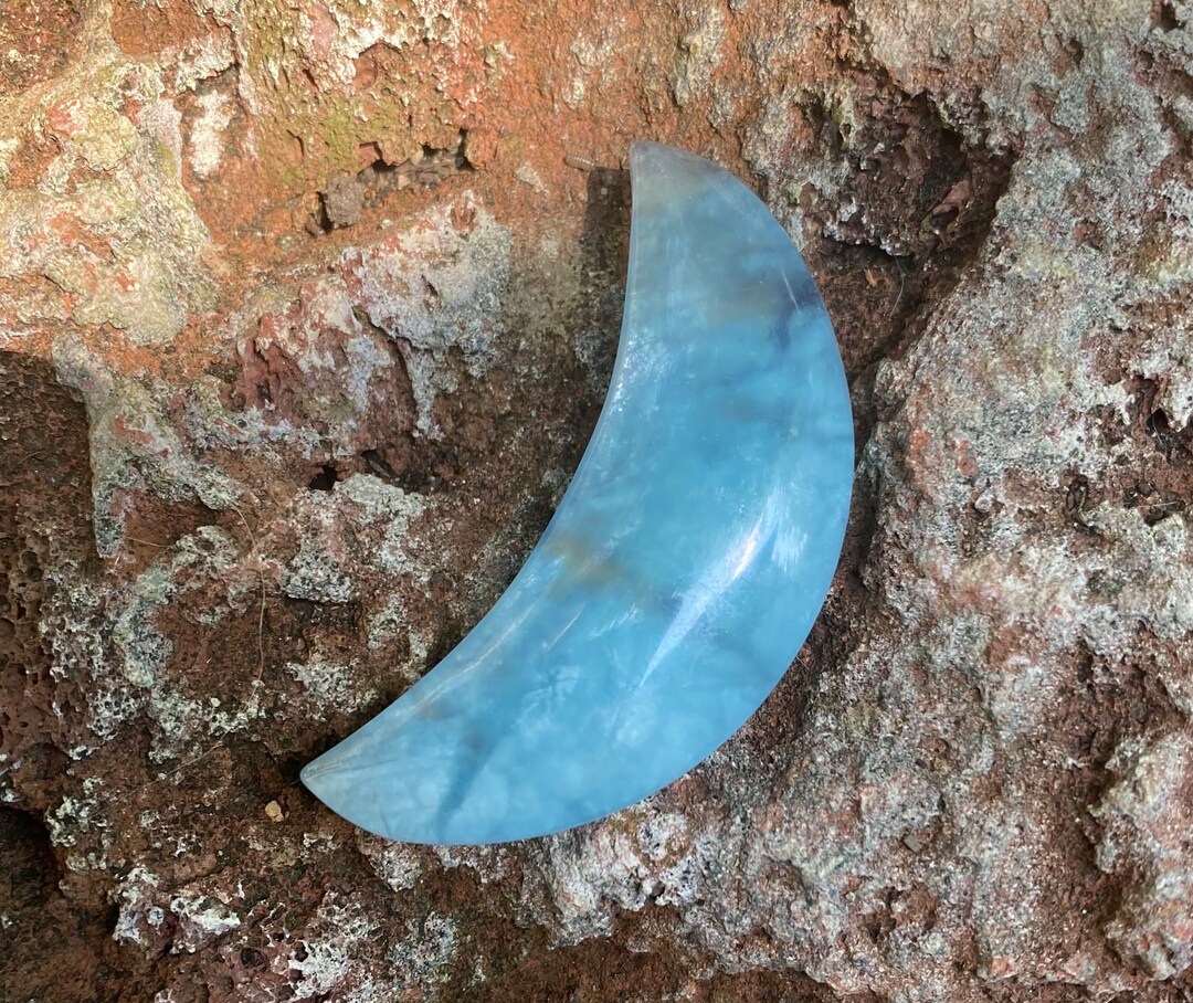 Aquamarine Carved & Polished Crescent Moon Pocket Stone, Minas Gerais ...