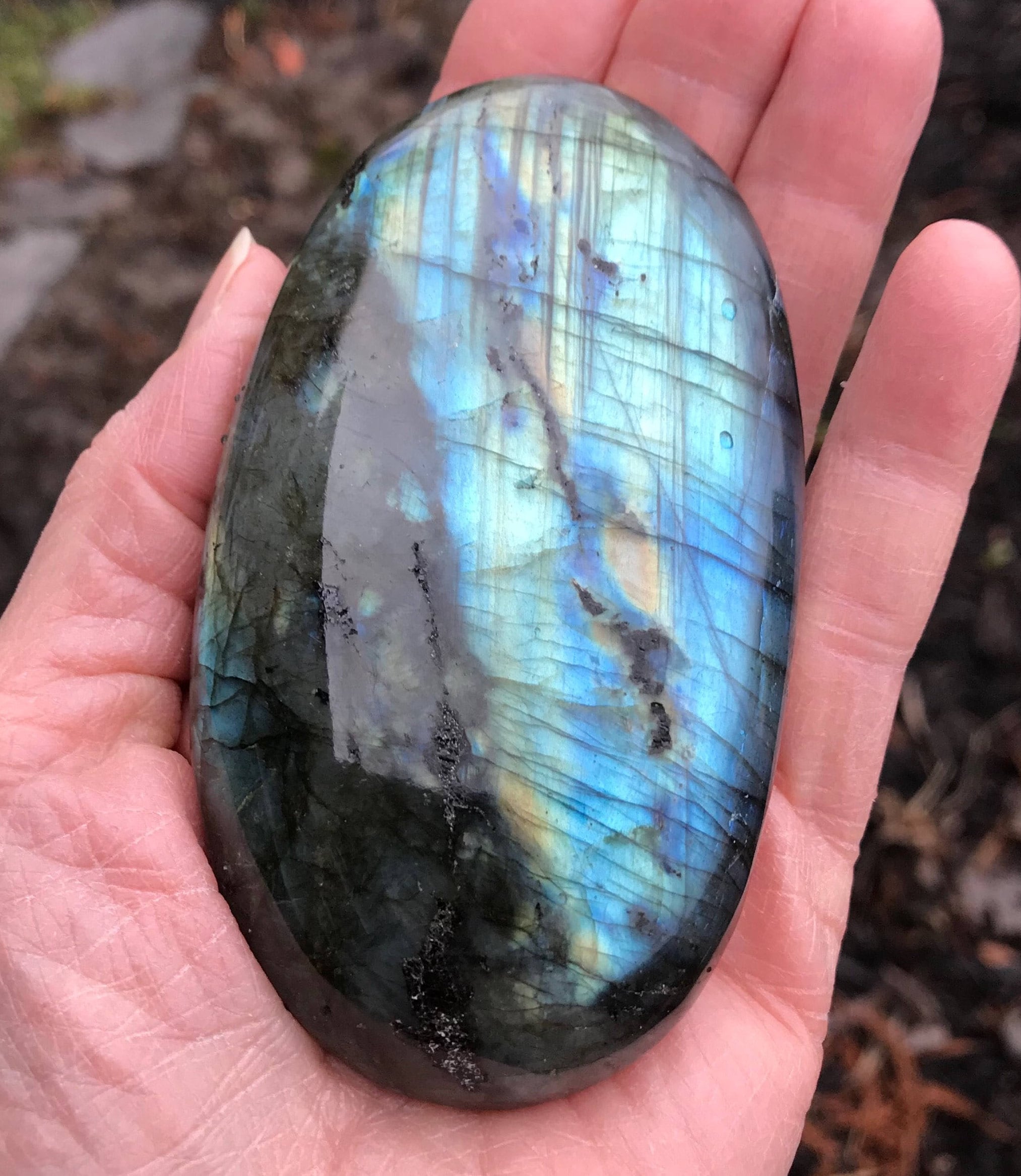 Labradorite, Large Palm Stone, Polished, 202.7 Grams, CR3054