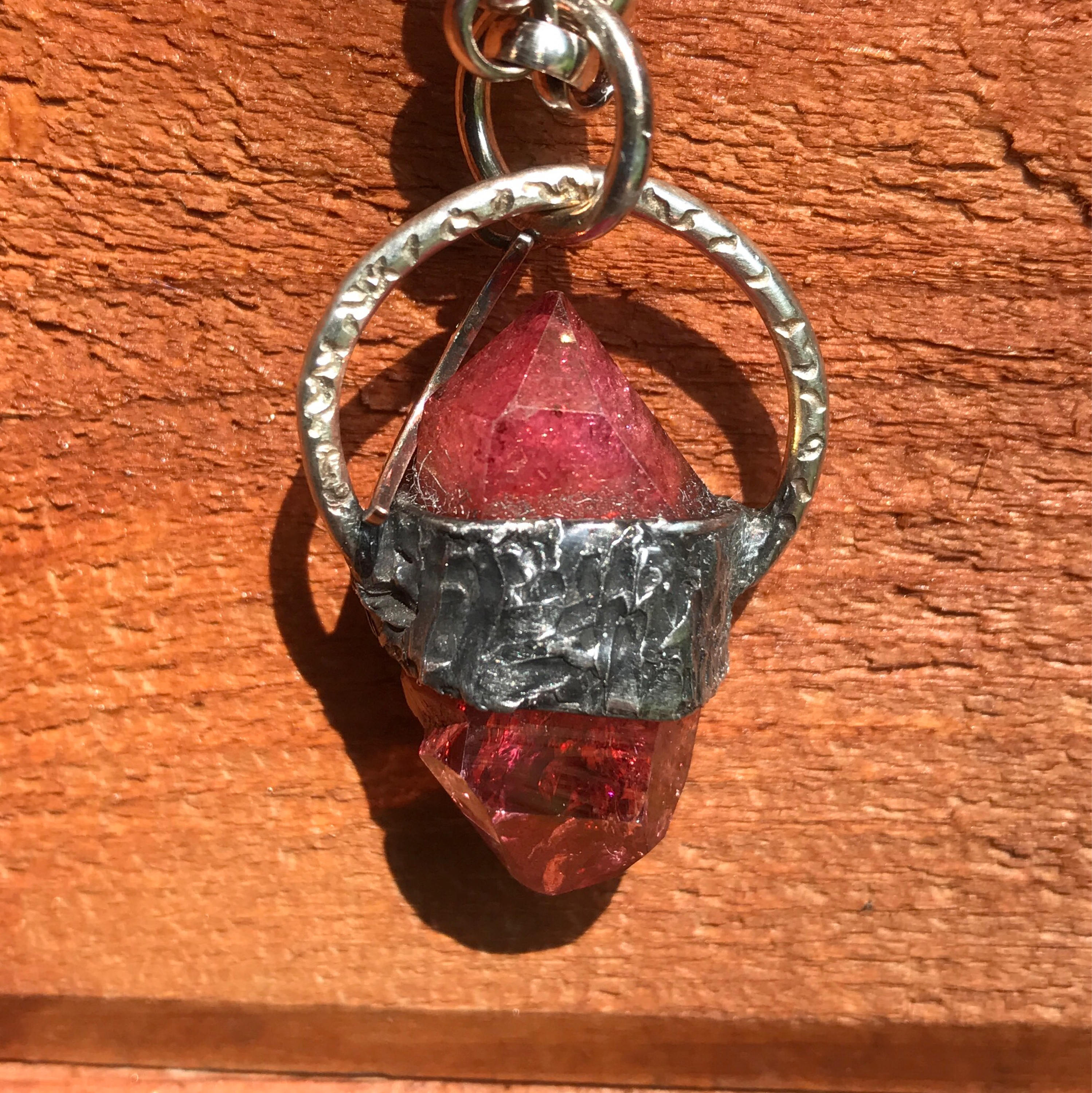 Ruby Aura Quartz, Crystal Pendant, Rainbows, The Keeper of the Open Heart