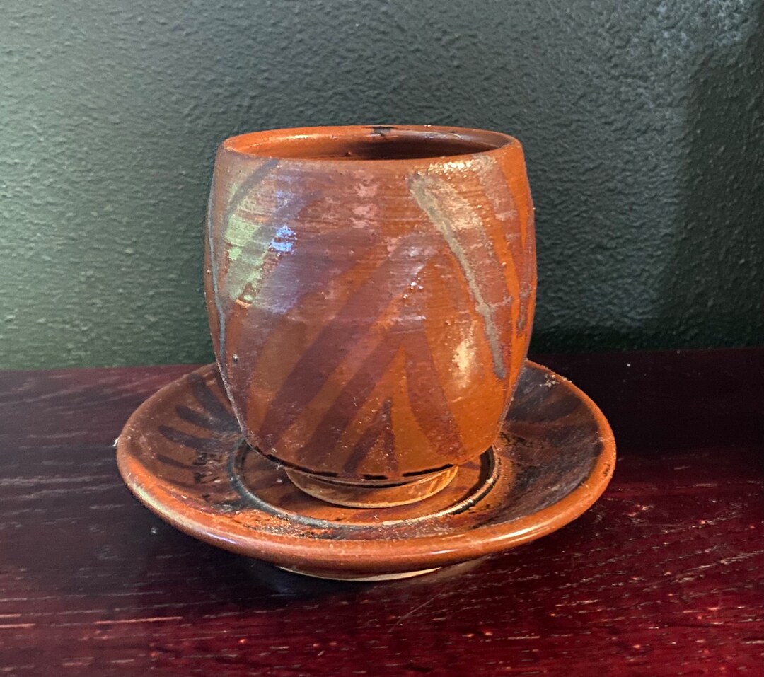 Vintage Rustic Tea Cup With Saucer, Handmade, Clay, Kiln Fired, Food ...