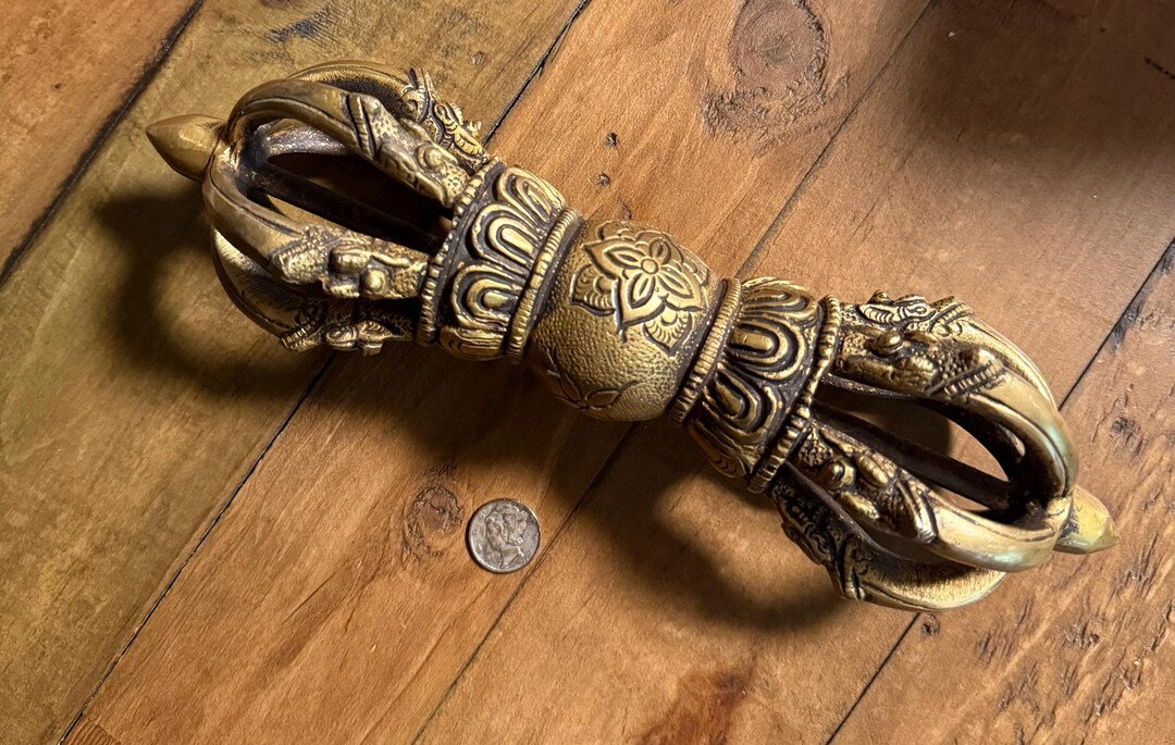 Large Tibetan Vajra, 2-1/4 LBS Sacred Ritual Copper and Brass Dorje, 9 ...