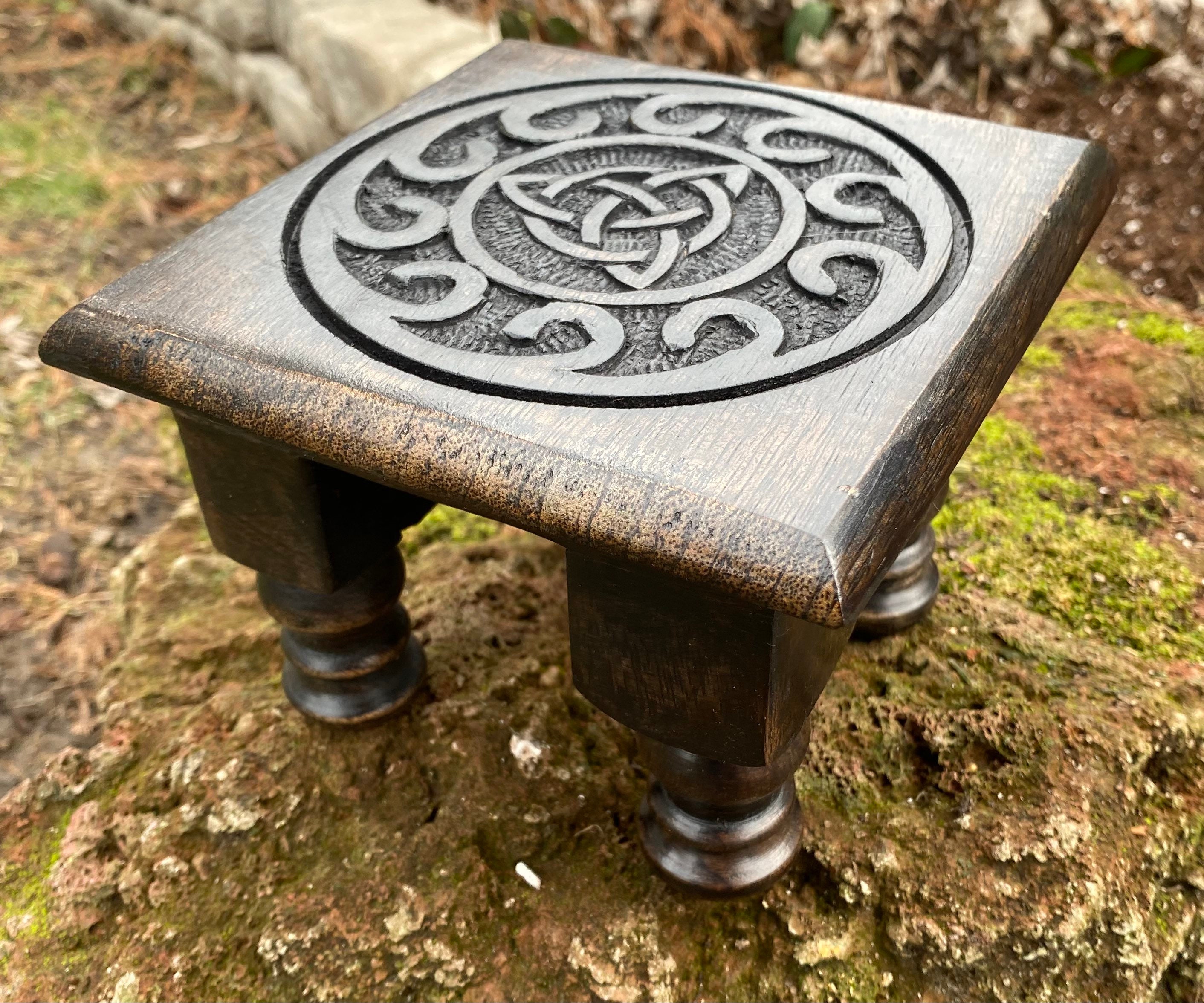 Triquetra Small Altar Table, Solid Wood, Rustic Finish, Hand Carved ...