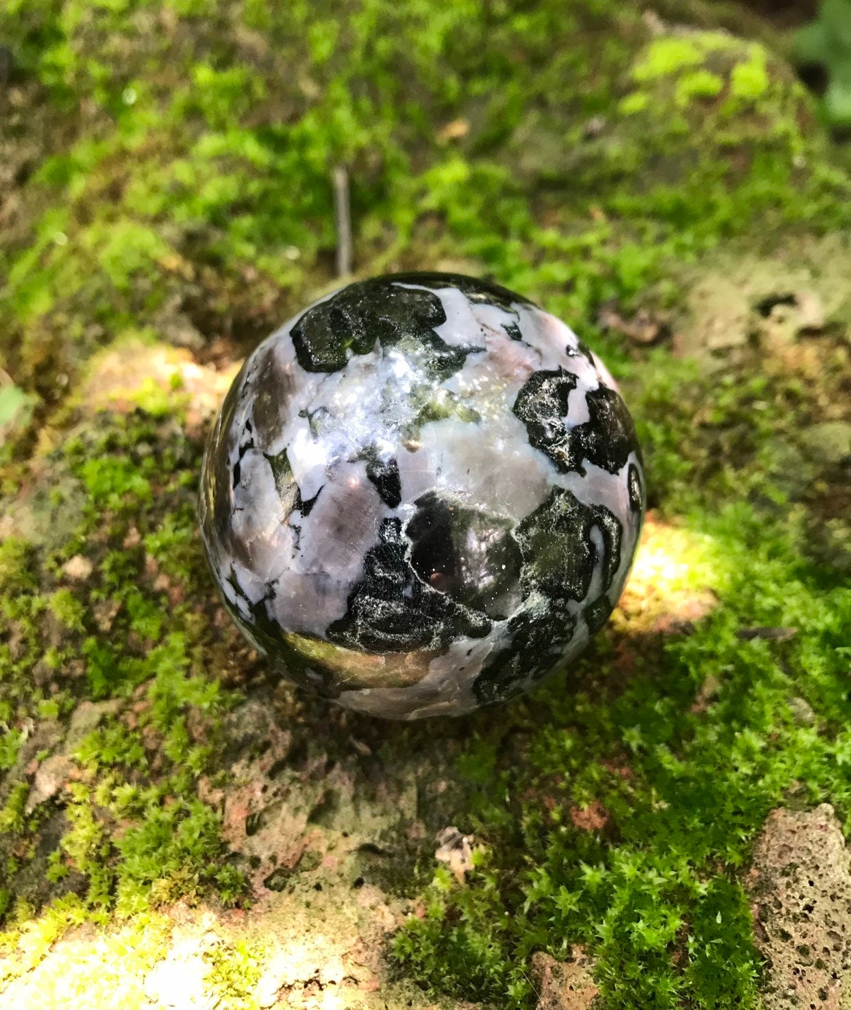 MERLINITE, Dendritic Sphere, 48mm, Polished, Indigo Gabbro Jasper ...
