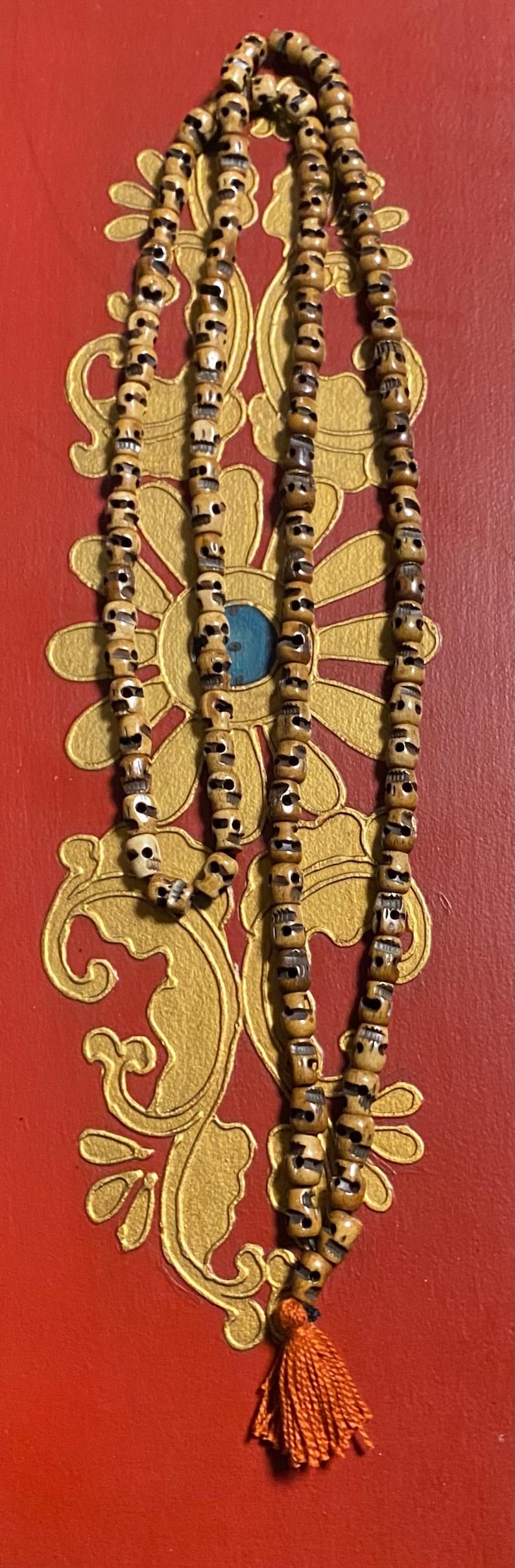 Tibetan 108 Skull Bead Munda Mala, Hand Carved 9X7 Mm Brown Buffalo ...