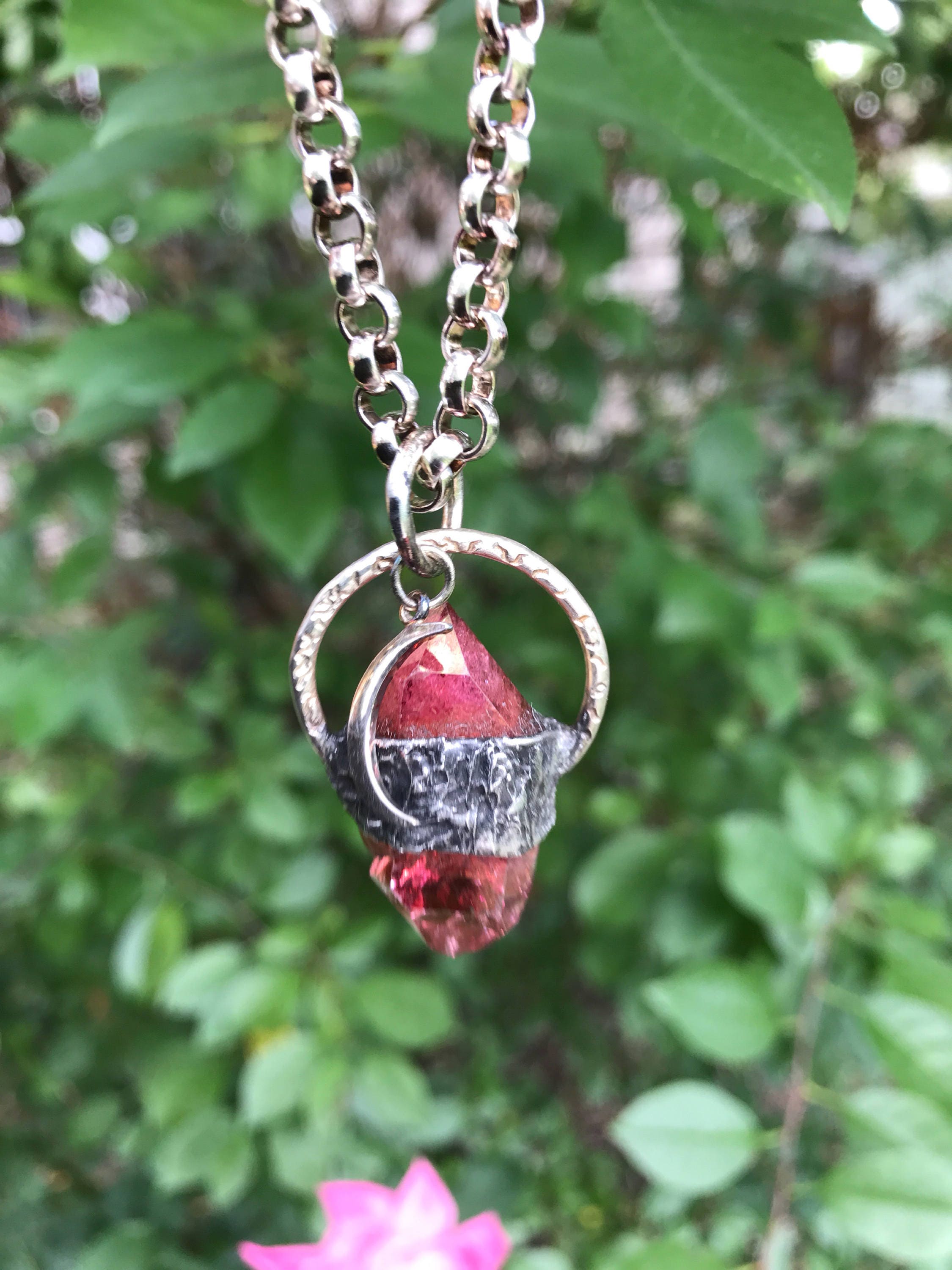 Ruby Aura Quartz, Crystal Pendant, Rainbows, The Keeper of the Open Heart
