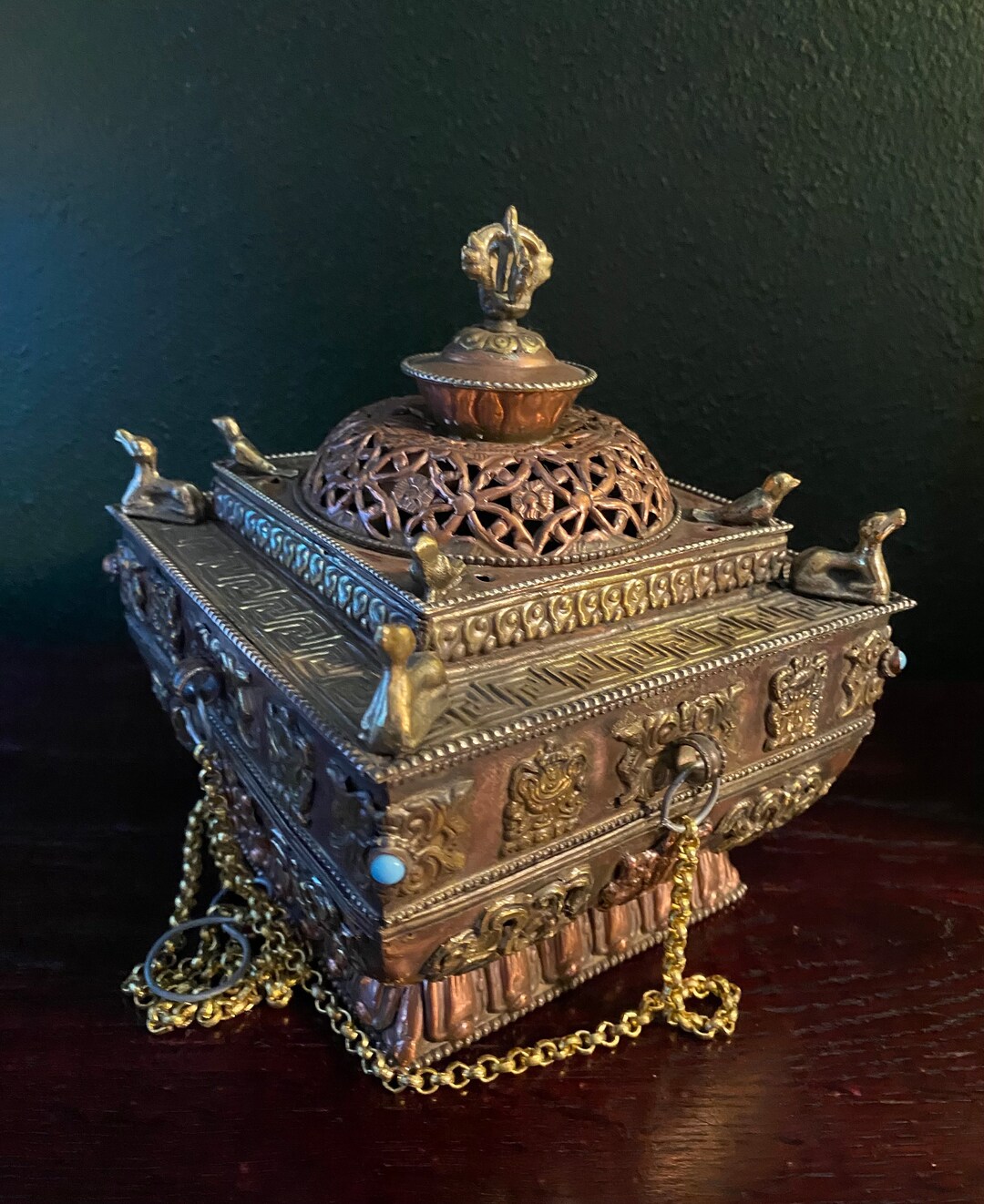 Tibetan Hanging Temple Censer, Large Copper and Brass, Vintage Style ...