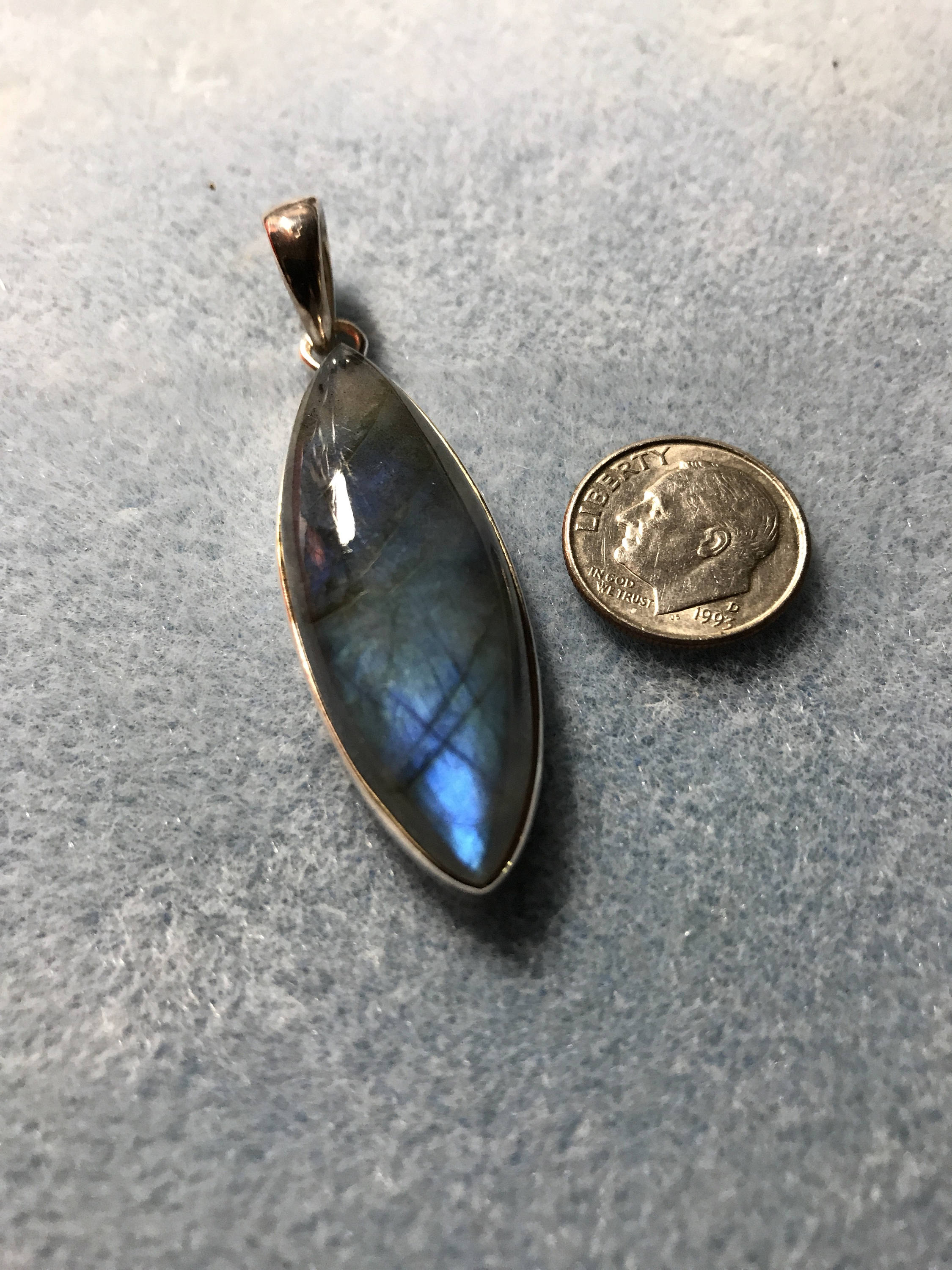 Large Polished Blue Flash Labradorite Pendant-Necklace