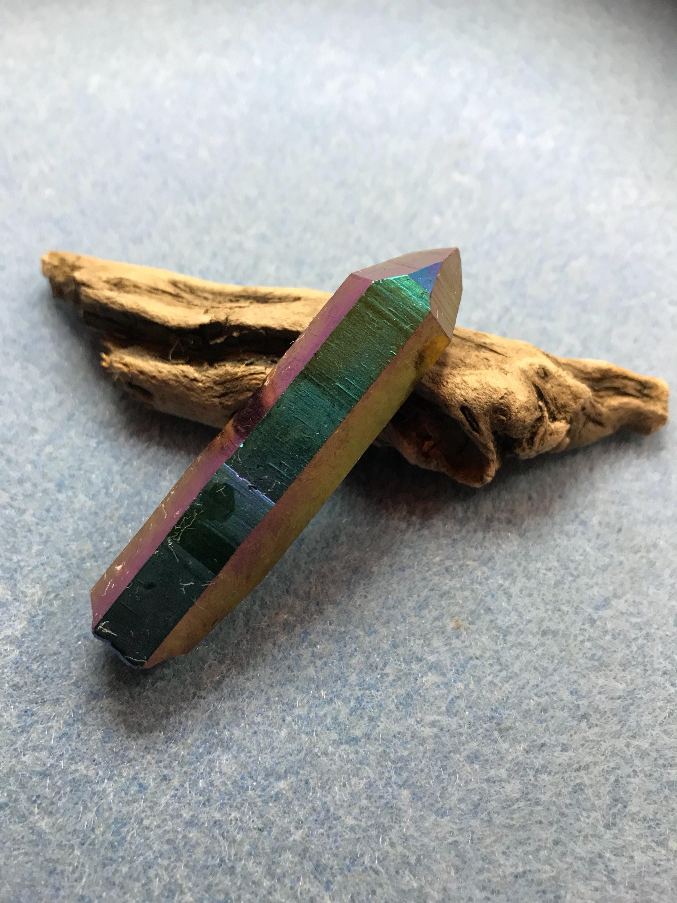 Titanium Aura Quartz Crystal Point, Key, Arkansas, 13.6 Grams, CR2722