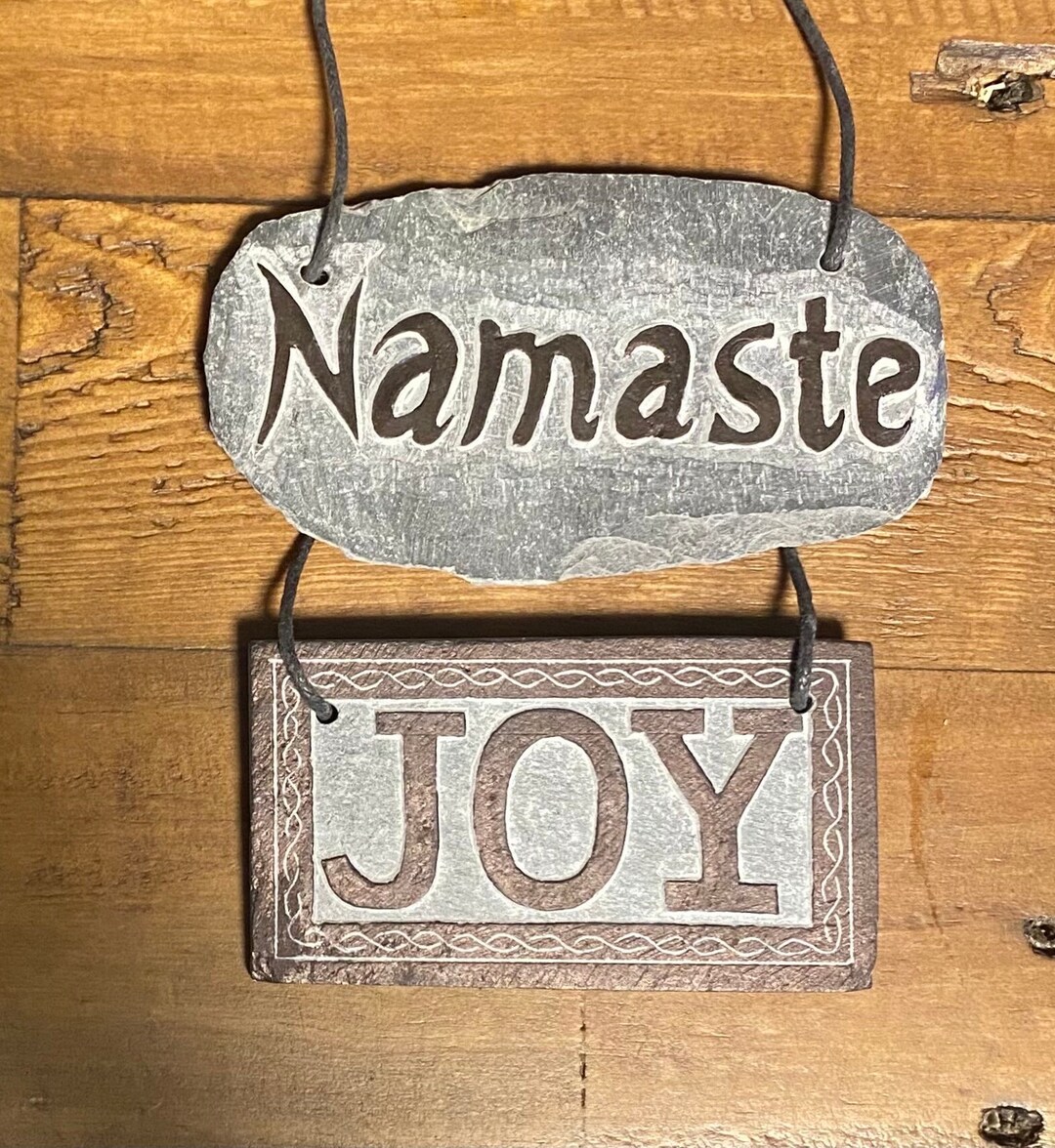 Namaste, Peace, & Joy Handcrafted Hanging Slate Stone Wall Plaques ...