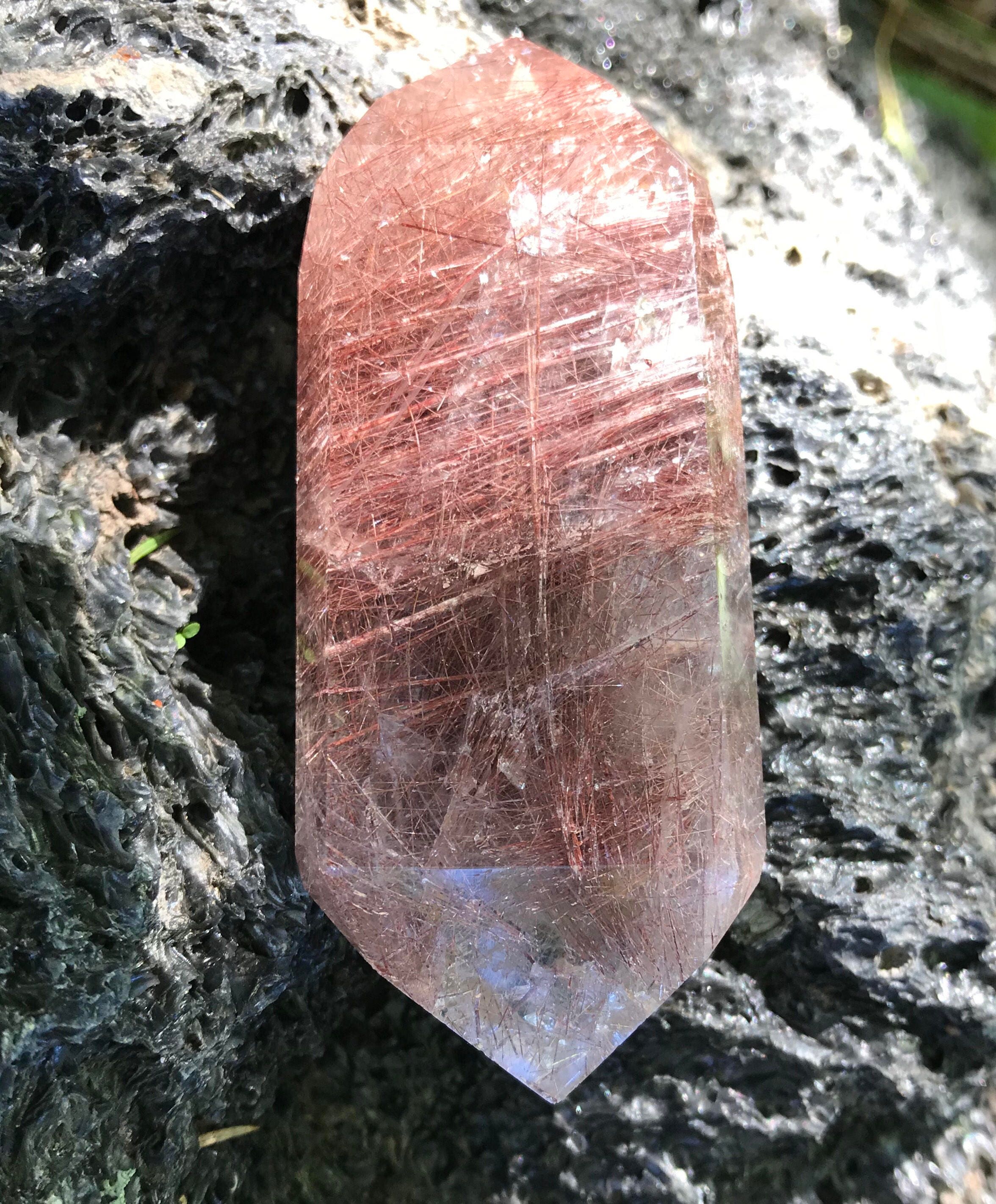RARE Red Needle Rutile Included DT Phantom Quartz, Polished, Rainbows ...